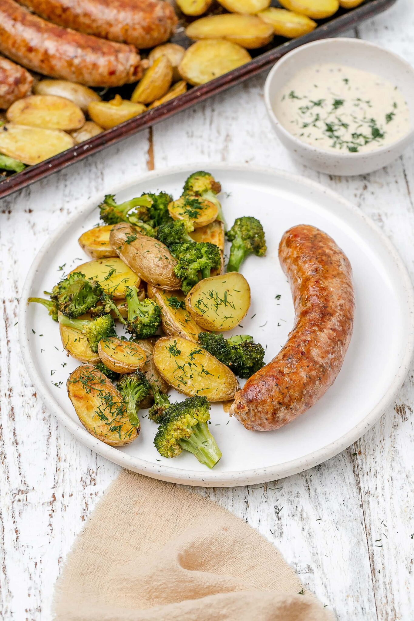 Sausage, Potato & Broccoli Sheet Pan Dinner with Maple Dijon Dip ...